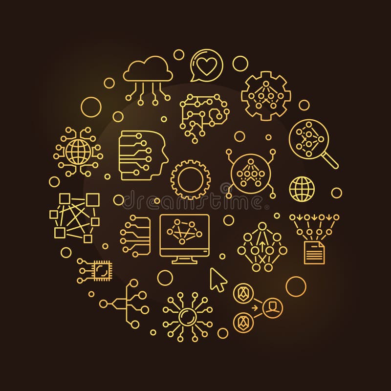 Neural Network Circle Shaped Line Golden Banner - Vector Future ...