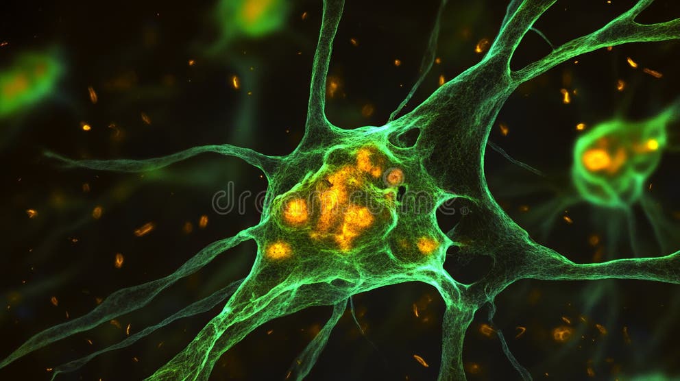 Neural Network Connection. Intricate Green Neuron Cell Structure for ...
