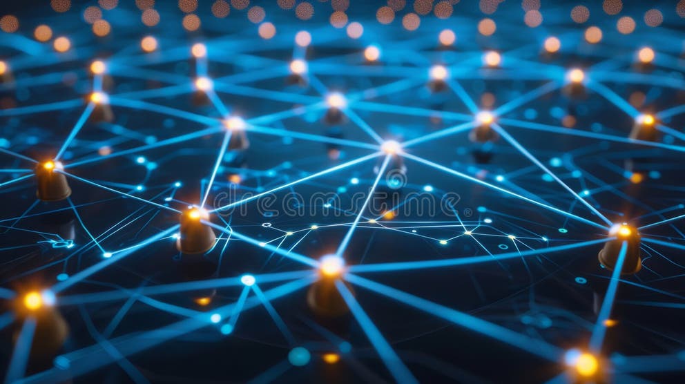 Neural Network Connection Points with Light Rays, Global Digital Communication Network, Data ...