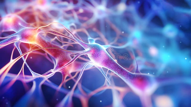 Neural Network or Neural Connections of the Brain in Neon Blue Shades ...