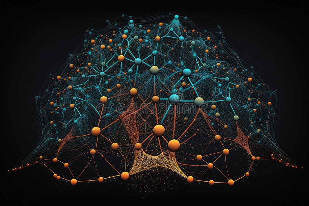 Neural Network With Data Visualized As Series Of Connections And Nodes Stock Illustration