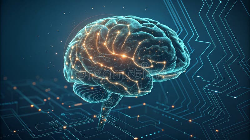 Neural Network Digital Brain on Circuit Board Stock Illustration ...