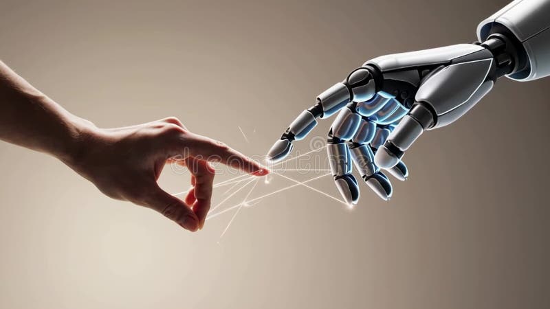 Human Hand Touching Robotic Hand in Slow Motion Stock Video - Video of ...