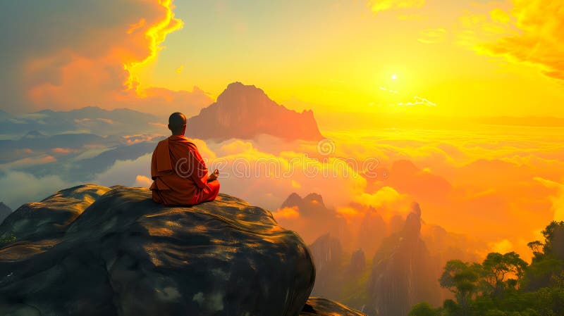 A Monk Meditating on Top of a Mountain, Symbolizing the Purification of ...