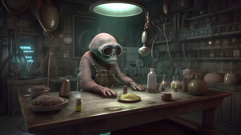 Anthropomorphic Alien Scientist in His Laboratory, Neural Network ...