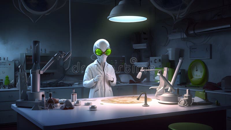 Anthropomorphic Alien Scientist in His Laboratory, Neural Network ...
