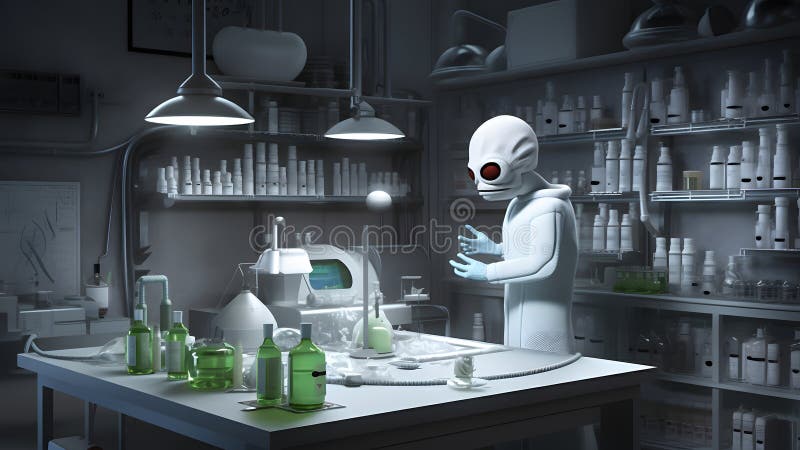 Anthropomorphic Alien Scientist in His Laboratory, Neural Network ...