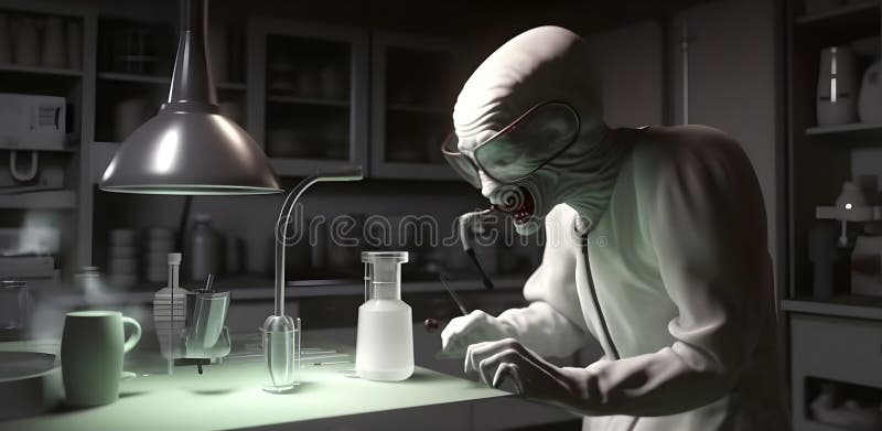 Anthropomorphic Alien Scientist in His Laboratory, Neural Network ...