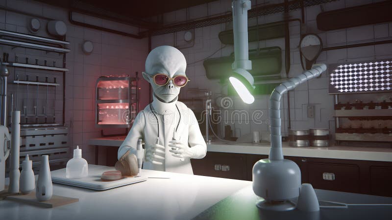 Anthropomorphic Alien Scientist in His Laboratory, Neural Network ...