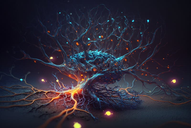 Neural Network with Glowing Bioluminescence. the Image Represents the ...