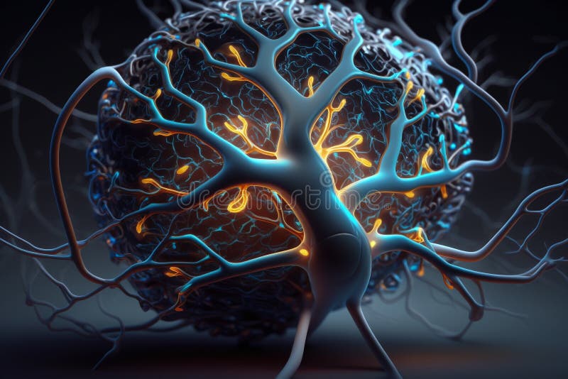 Neural Network with Glowing Bioluminescence. the Image Represents the ...