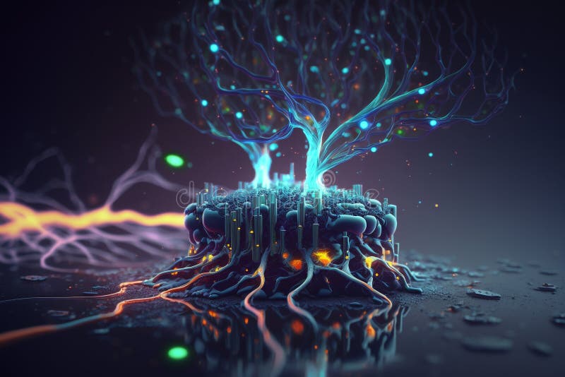 Neural Network with Glowing Bioluminescence. the Image Represents the ...