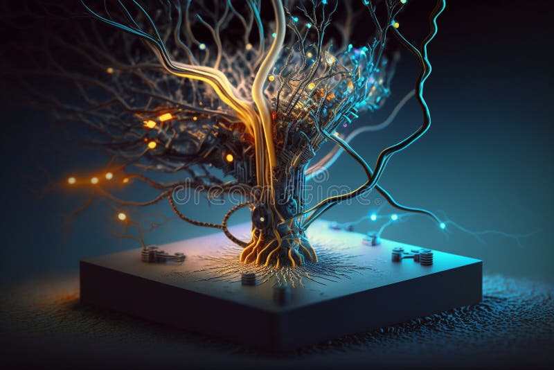 Neural Network with Glowing Bioluminescence. the Image Represents the ...