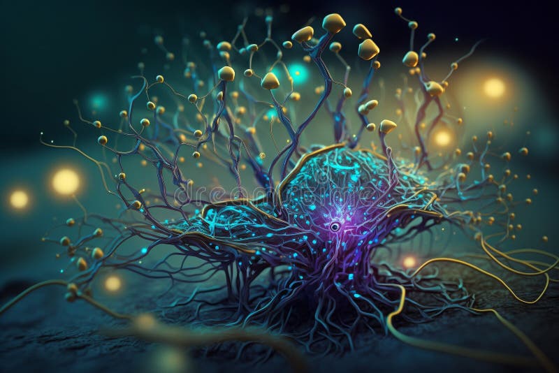 Neural Network with Glowing Bioluminescence. the Image Represents the ...