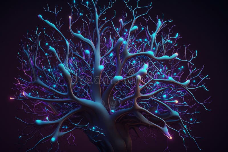 Neural Network with Glowing Bioluminescence. the Image Represents the ...