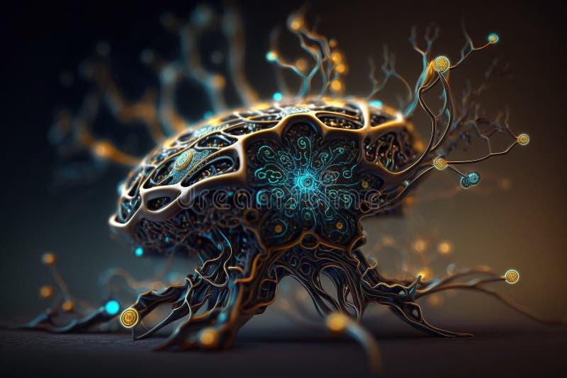 Neural Network with Glowing Bioluminescence. the Image Represents the ...