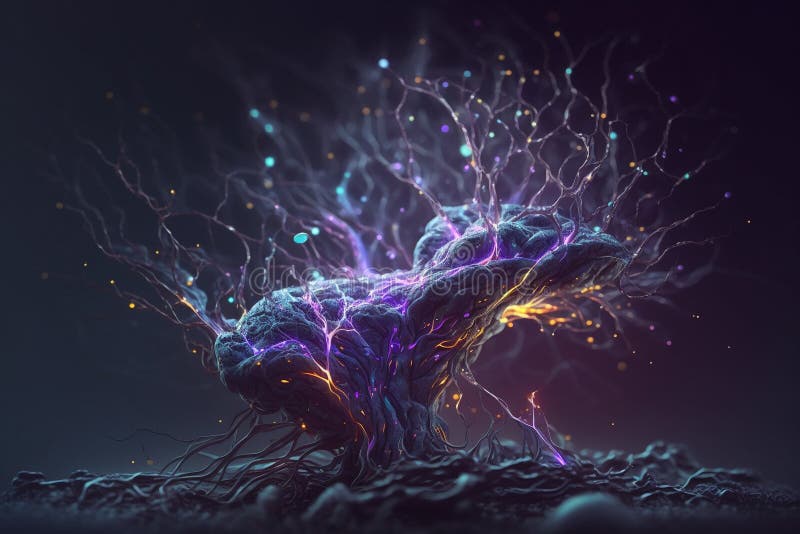 Neural Network with Glowing Bioluminescence. the Image Represents the ...