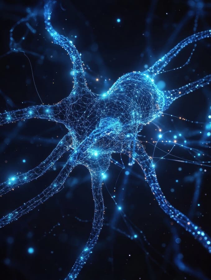 Glowing Neural Network Neuroscience Abstract Illustration Dark Blue ...