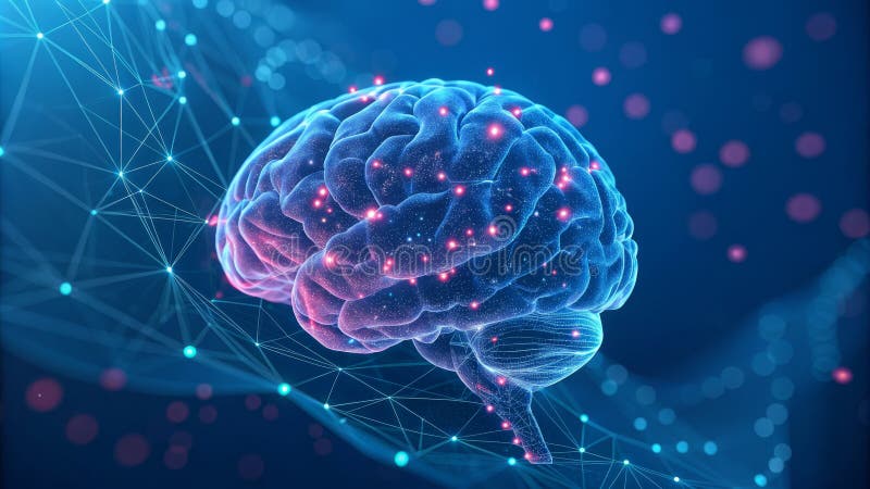 Neural Network Glowing Brain Mesh, Digital Concept Stock Illustration ...