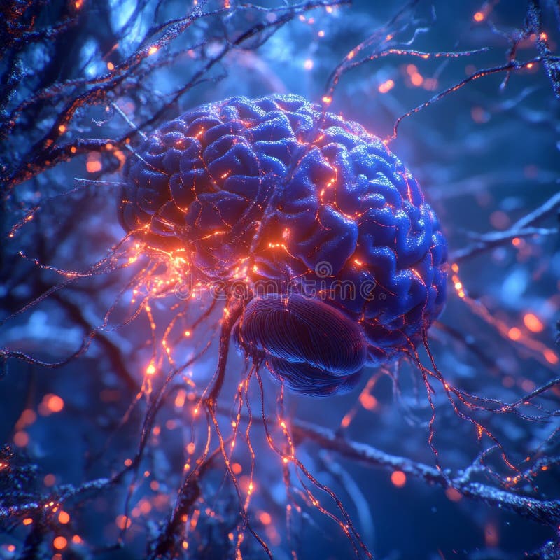 Neural Network: Glowing Digital Brain Surrounded by Electrifying ... Neural Network: Glowing Digital Brain Surrounded by Electrifying ...