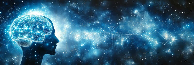 Neural Network of a Glowing Human Brain Against the Illuminated Deep ...