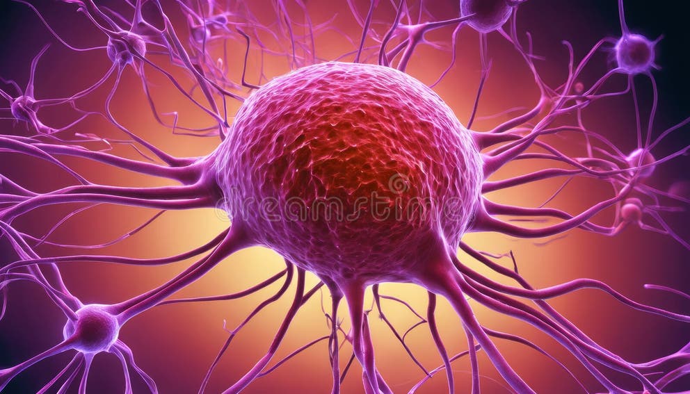 Neural Network with a Glowing Red Core, Illuminated by Purple Hues ...