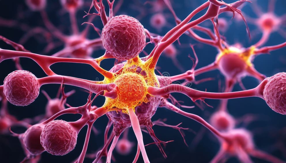 Neural Network with Glowing Synapses, Illustrating Brain Function and ...