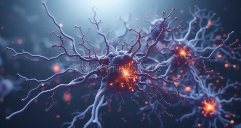 Neural Network with Glowing Synapses, Illustrating the Complexity of ...