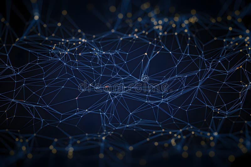Neural Network Illuminated with Blue and Gold Nodes on a Deep Navy ...
