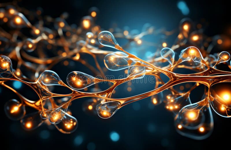 Neural Network Illumination - Abstract Golden and Blue Artistic Concept ...
