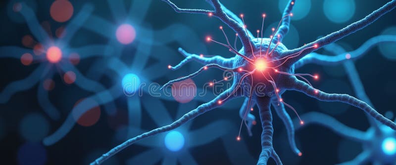 Neural Network Illustration, Glowing Neurons, Blue and Red, Scientific ...
