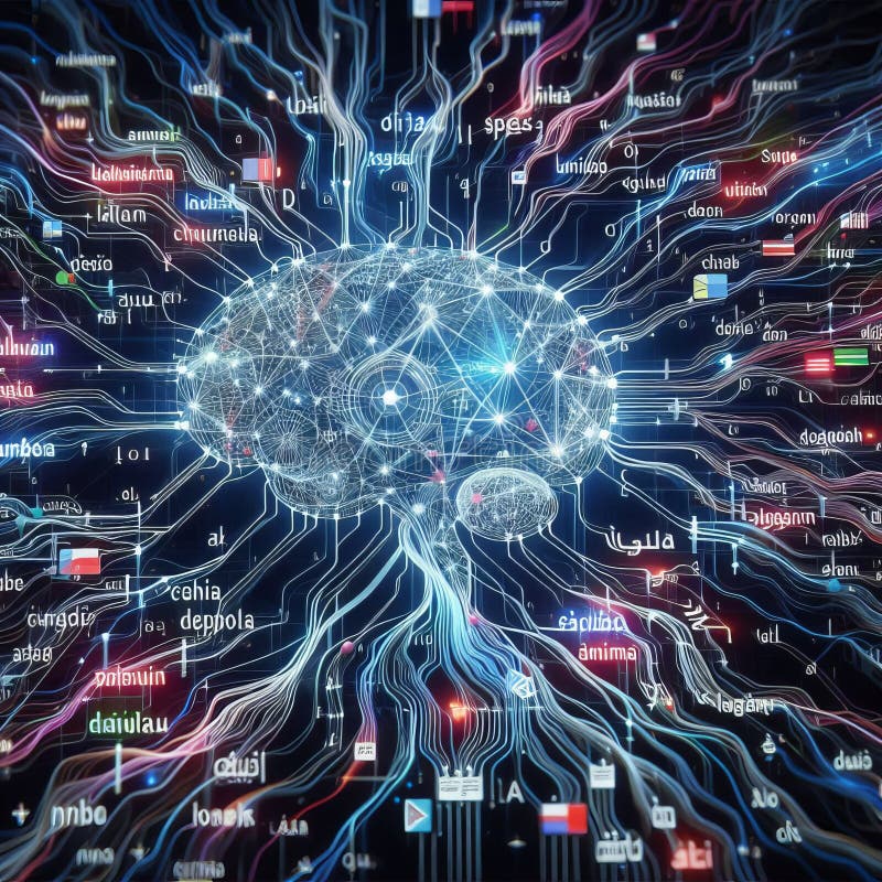 Neural Network an Illustration of a Neural Network with Language Stock ...