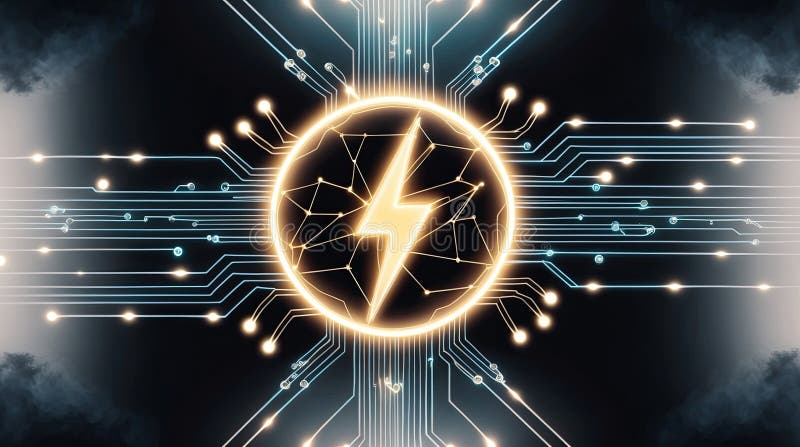 Neural Network with Lightning Symbol in the Circle with Techy ...