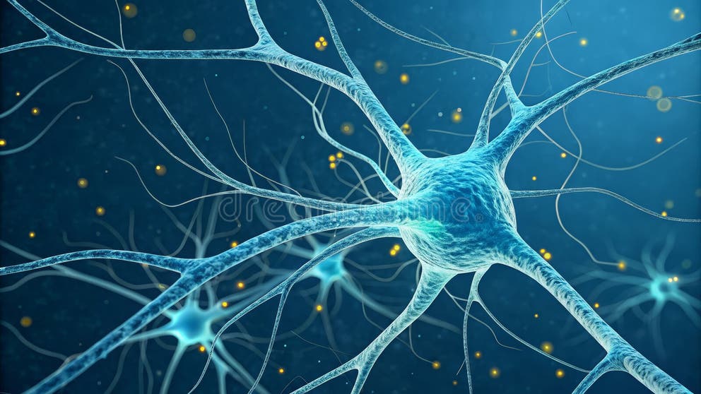 Neural Network Microscopic View, Cyan Hues, Synaptic Connections Stock Illustration ...