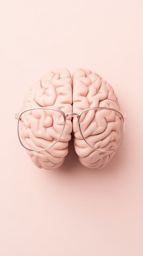 Neural Network Model with Glasses Lies on Light Pink Surface. Top View ...