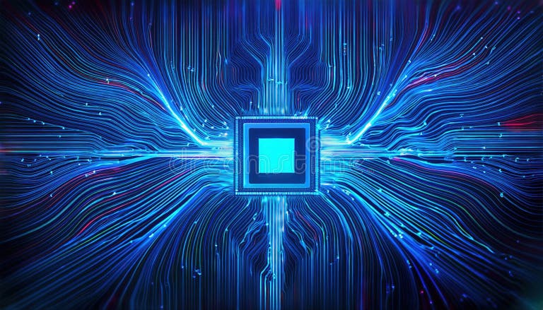 Neural Network Pathways Branching from Central Ai Processor with Blue ...