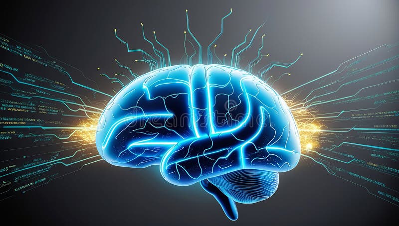 Neural Network Pathways Flowing Across a 3D Brain, Representing ...