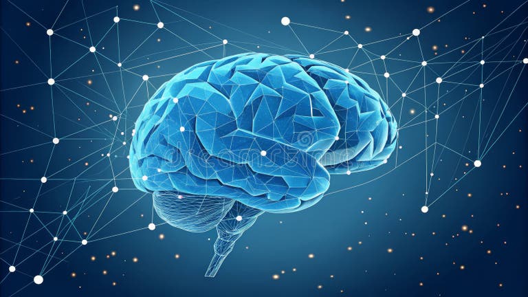 Neural Network Polygonal Brain, Connected Nodes, Blue Abstract Stock ...