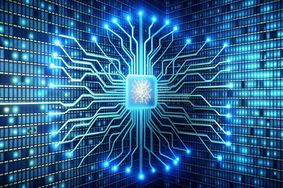 Neural Network Representation of AI with Binary Code and Data Transmission Stock Illustration ...