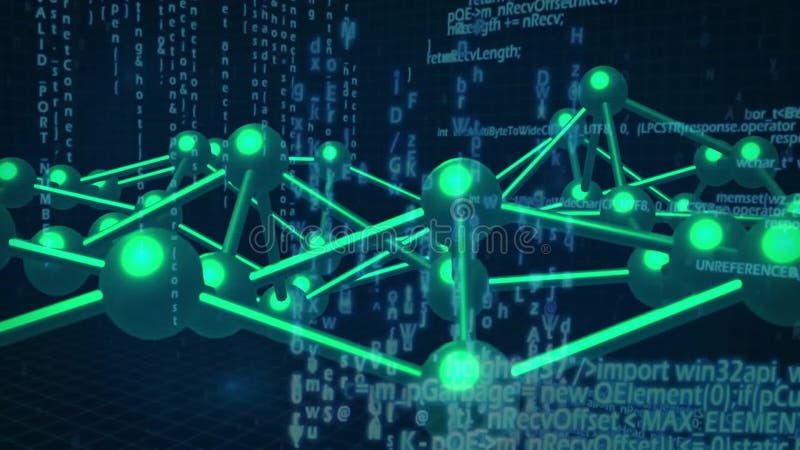 Neural Network Structure and Data Processing Animation Over Binary Code Background Stock Footage ...