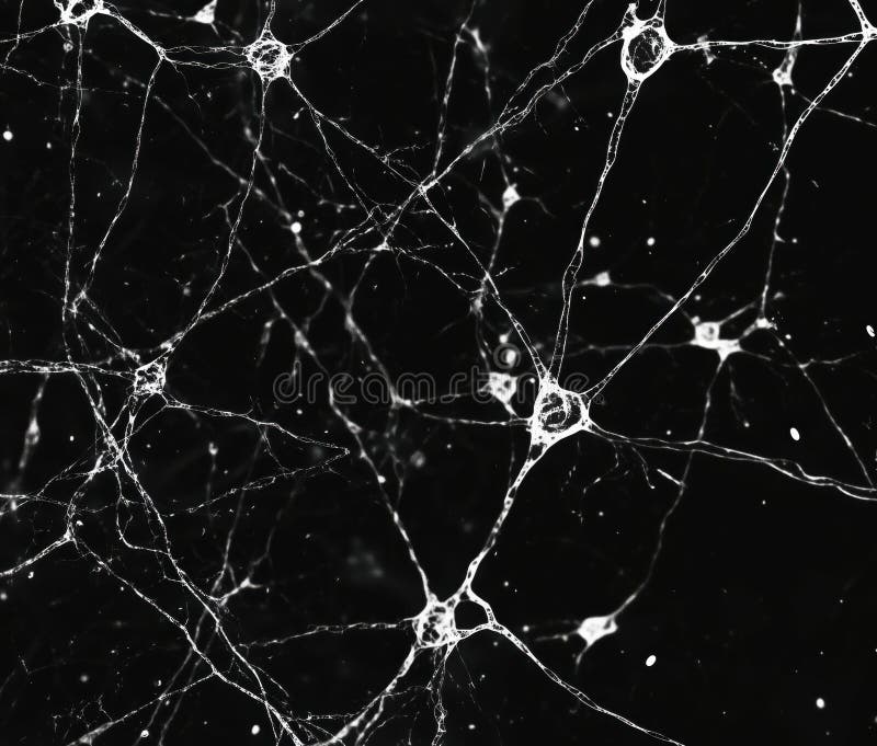 Neural Network Structure Visualization, Abstract Black and White Image of Neurons and Synapses ...