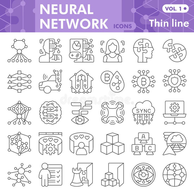 Neural Network Symbols Collection or Sketches, Deep Learning Theme Bar ...