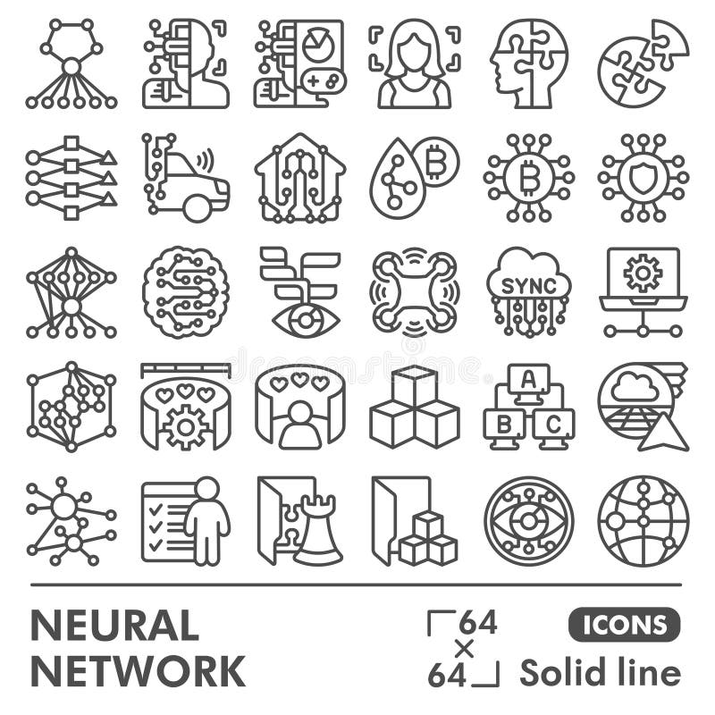 Neural Network Symbols Collection or Sketches, Deep Learning Theme in ...