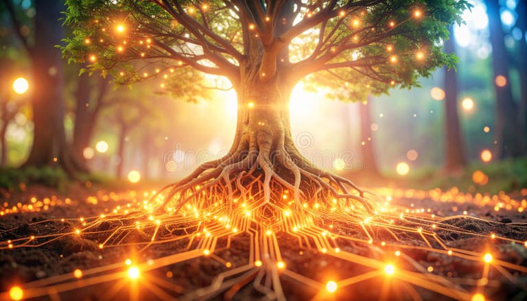 Neural Network Tree Roots. Artificial Intelligence Concept. Generated ...