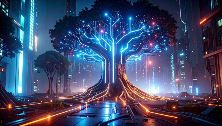 Neural Network Tree Roots. Artificial Intelligence Concept. Generated ...