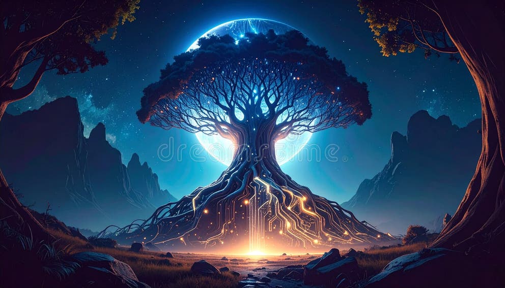 Neural Network Tree Roots. Artificial Intelligence Concept. Generated ...