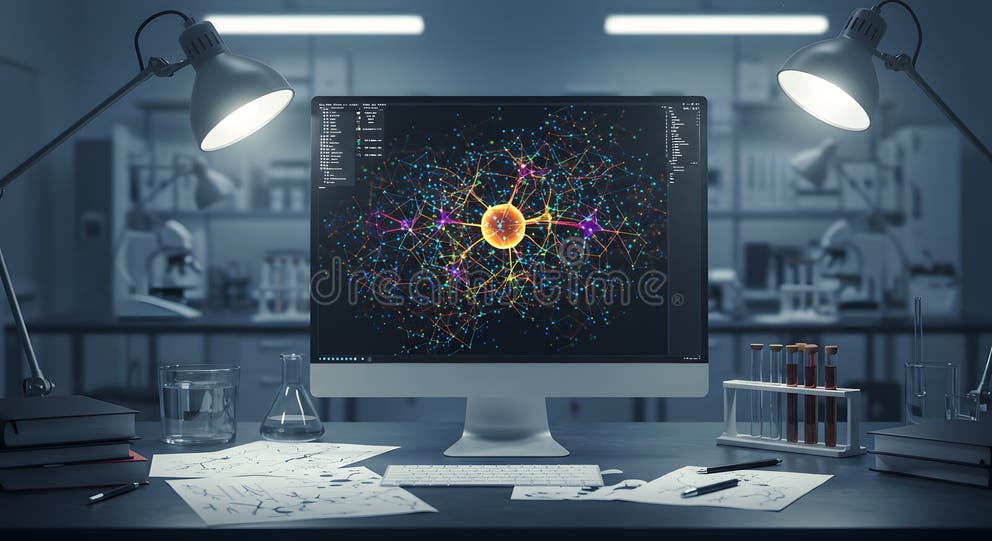 Neural Network Visualization on Computer Screen in a Dimly Lit ...