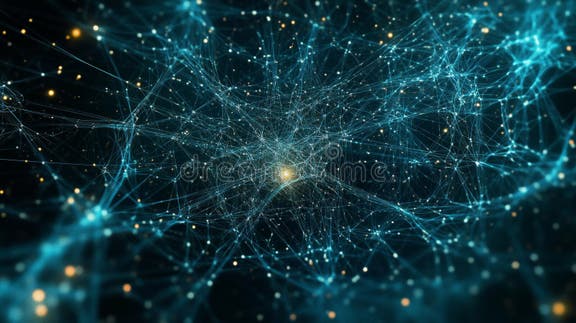 Neural Network Visualization with Connected Nodes and Glowing Pathways ...