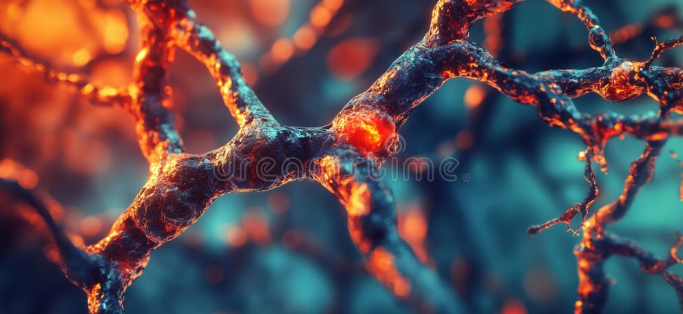 Neural Network Visualization, Intricate Neuron Structures, Glowing Synapses, Abstract Biological ...