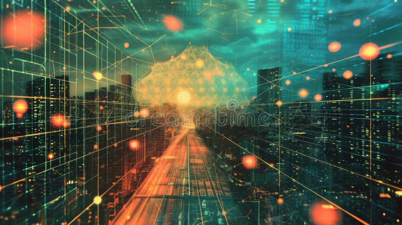 Neural Network Visualized in Urban Landscape Stock Photo - Image of ...